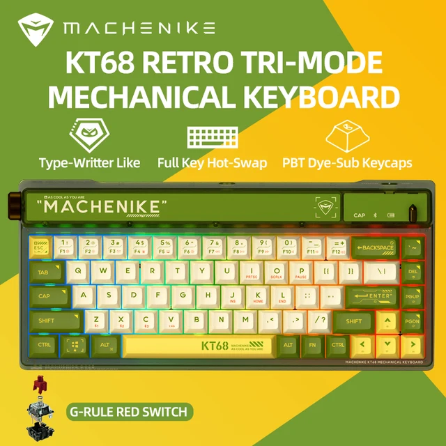 Machenike KT68 Three Mode Mechanical Keyboard 68 Keys RGB Hot-Swappable ...
