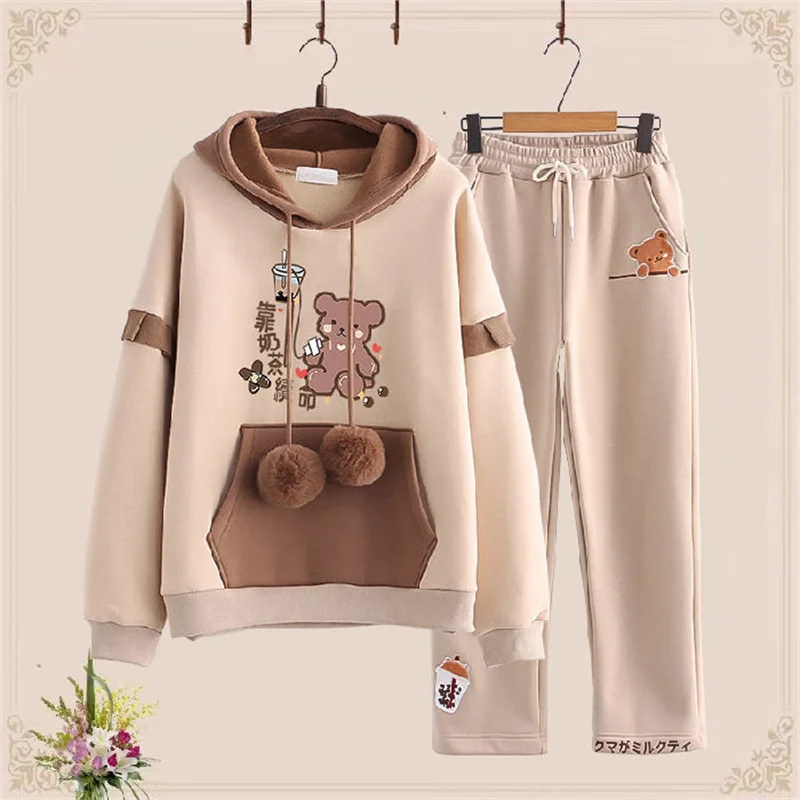 Japanese Preppy Style Women tracksuit Student Women Casual Hoodies Bear ...