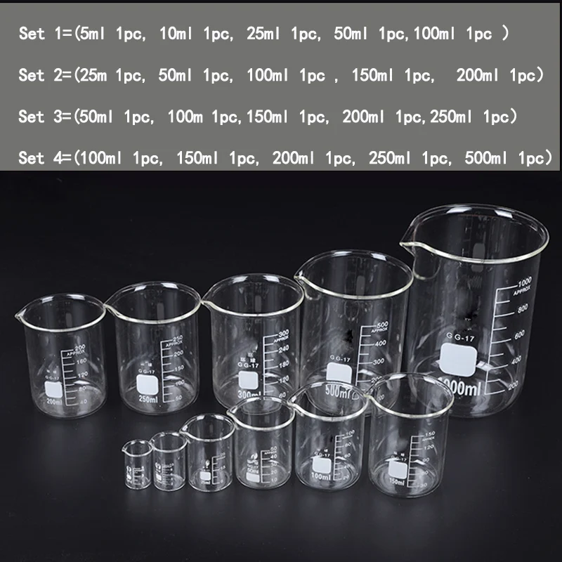 High-quality-1set-Lab-Borosilicate-GLass-beaker-all-sizes-chemical-Form ...
