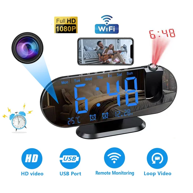 1080p-Alarm-Clock-Mini-Camera-With-Digital-Projection-Temperature ...