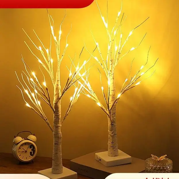 2-Pack Lighted Birch Tree Decorations Indoor, 2ft Small Tabletop ...