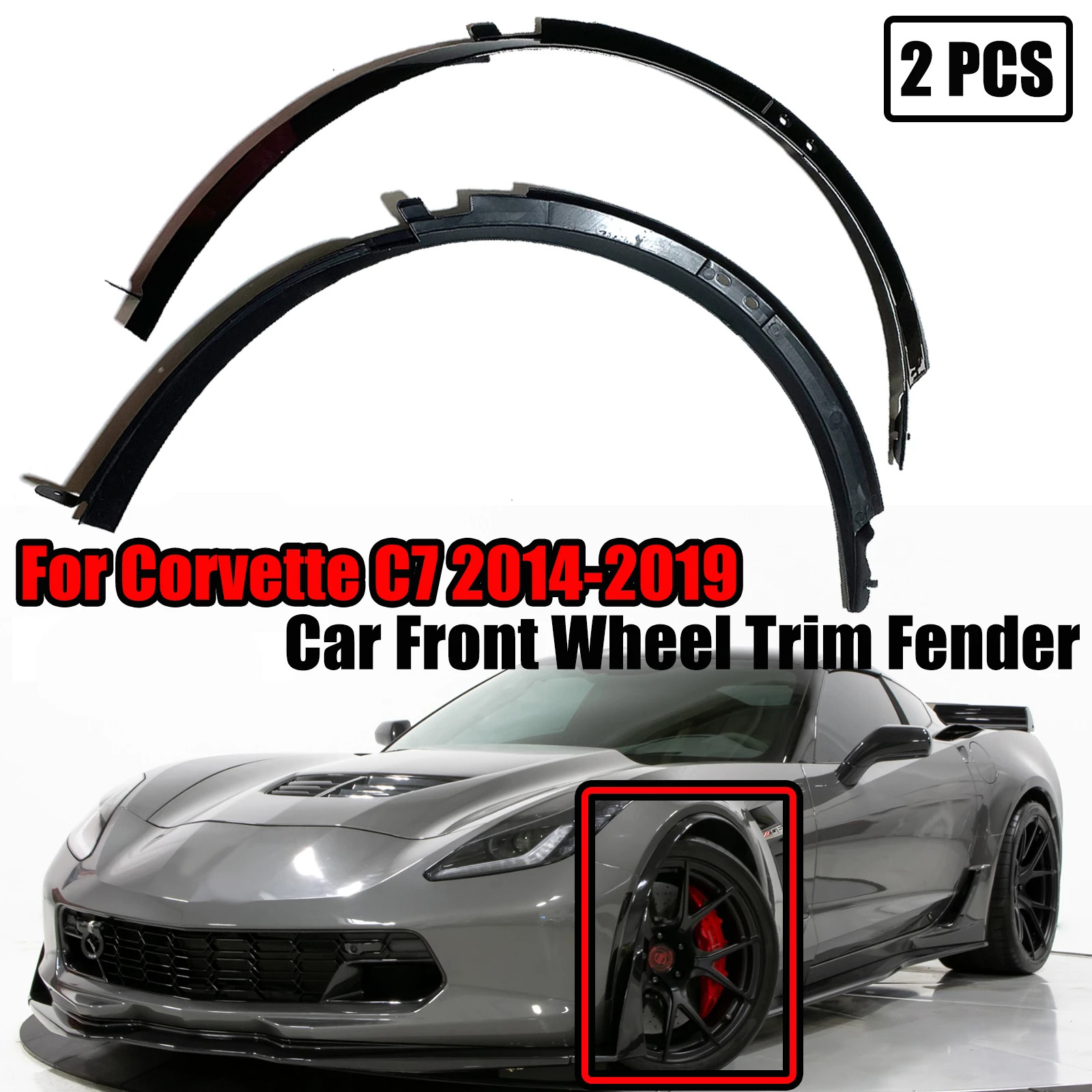 For Corvette C7 2014-2019 2pcs Carbon Fiber Look Glossy Black Car Front ...