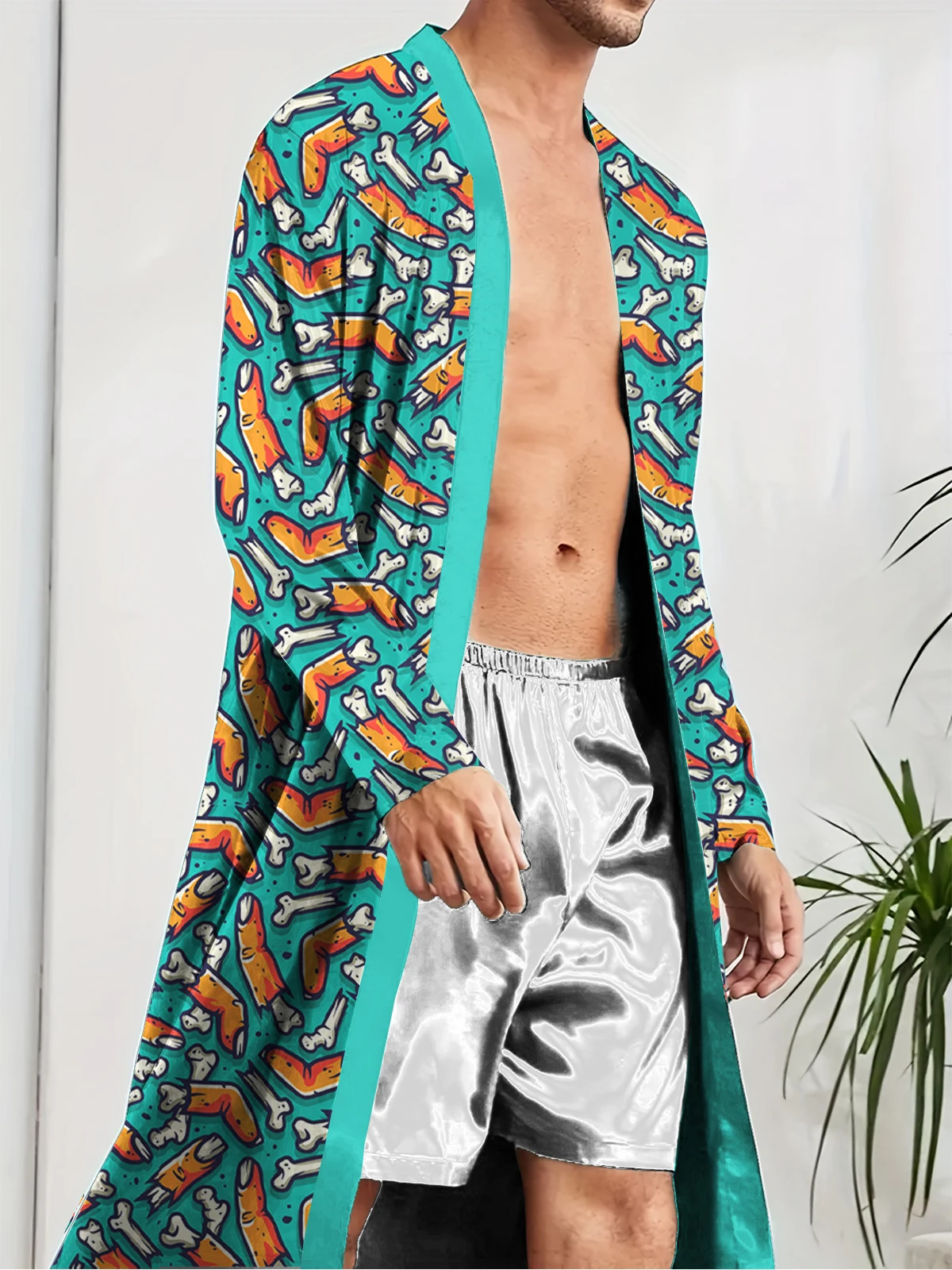 Men's Robes Home Sleeping Robe 3D Printed Bone Pattern Loose Sleepwear ...