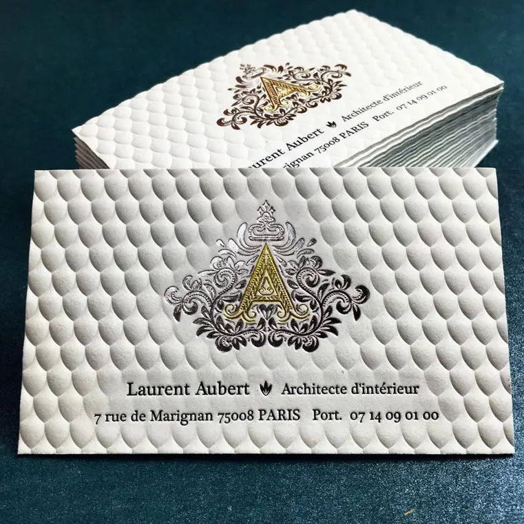 Custom cotton paper business cards printing embossed 500gsm texture ...
