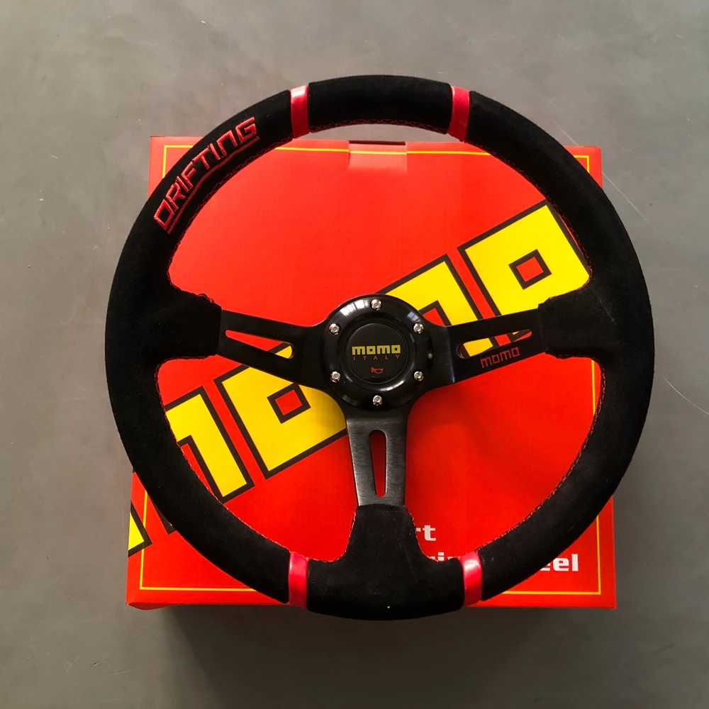 Universal 350mm Racing Momo Steering Wheel Car Drifting Suede Leather Jdm Steering Wheel Volante ...