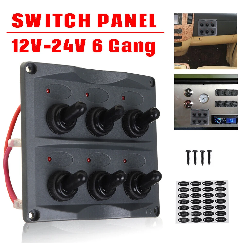 6 gang 12v 24v led rocker switch painel toggle controle 15a fusíveis à ...