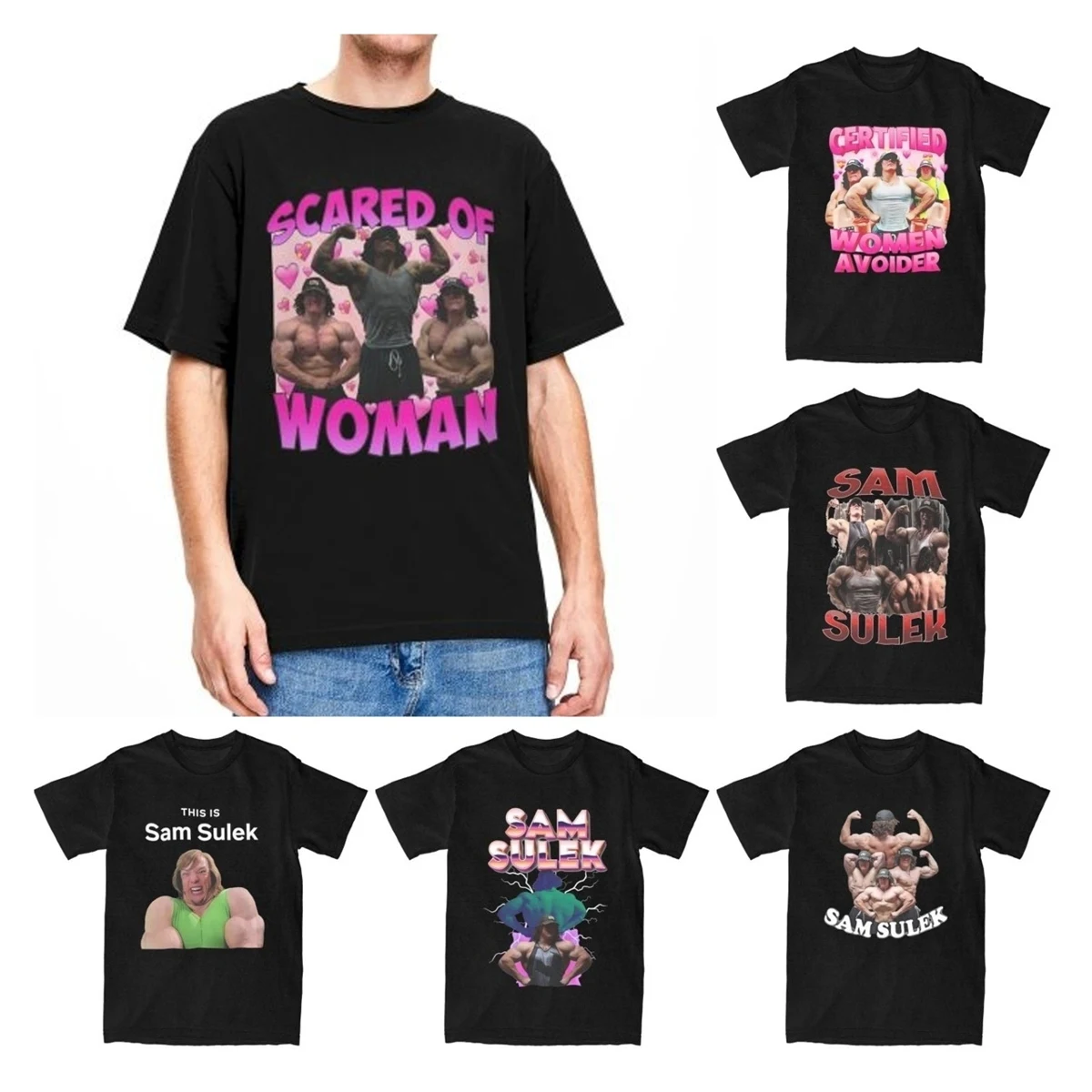 Sam-Sulek-Scared-Of-Woman-Men-Women-s-T-Shirt-Humor-Merch-Fashion-Tees ...