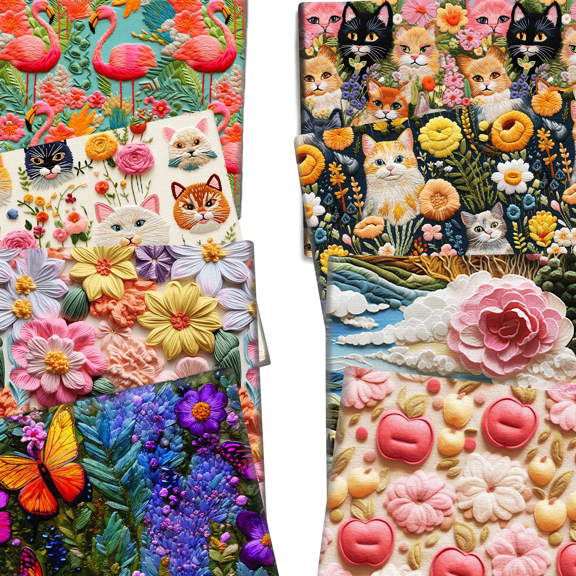 50-145cm-Cat-Floral-Imitation-Embroidery-Printed-Polyester-Pure-Cotton ...