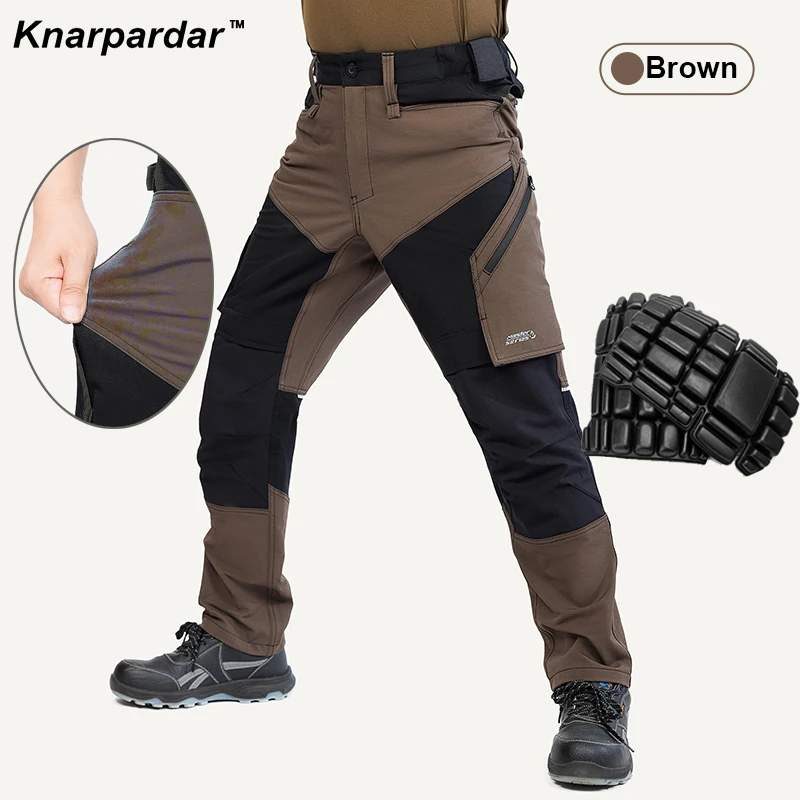 High Elasticity Men's Work Pants With knee Pads Work Trousers Multi ...