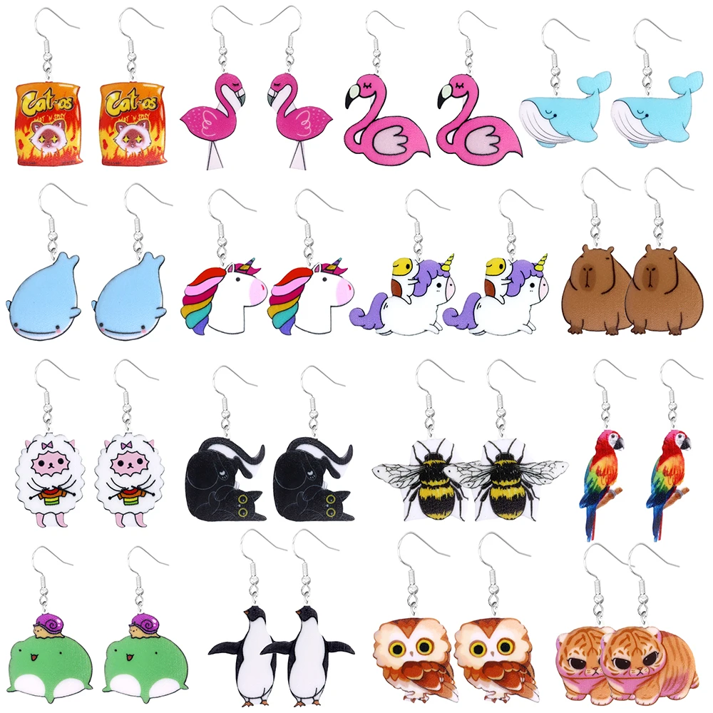 Cartoon-animal-earrings-made-of-acrylic-cute-and-funny-flamingo-cat ...