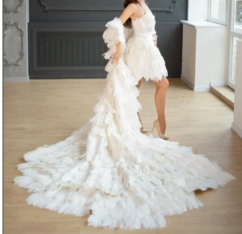 White-Feather-cloak-Cape-Wedding-Long-Train-cloak-Photoshoot-cloak ...