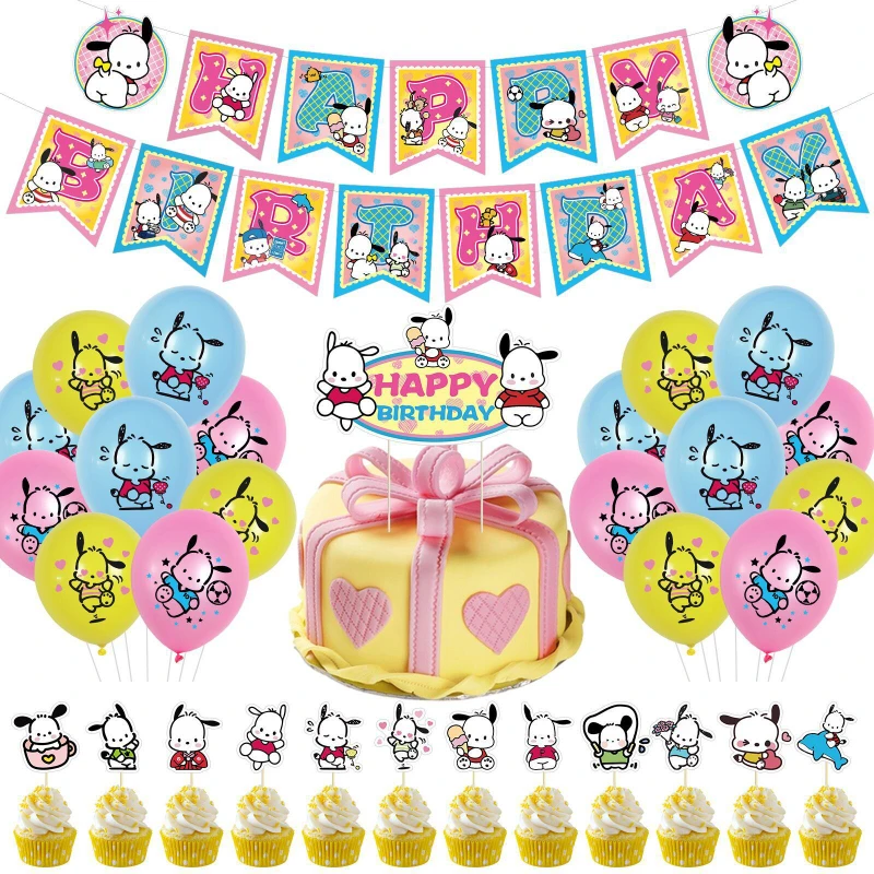 Anime Sanrio Pochacco Birthday Party Cute Kawaii Flag Cake with Flag ...