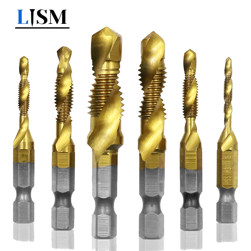6/3pcs Tap Drill Bit Hex Shank Titanium Plated Set HSS Metric Thread ...