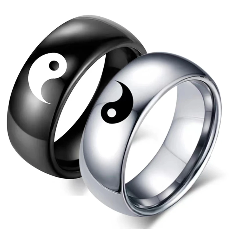 Yin Yang Tai Chi Gossip Couple Rings Fashion Punk Stainless Steel Black ...