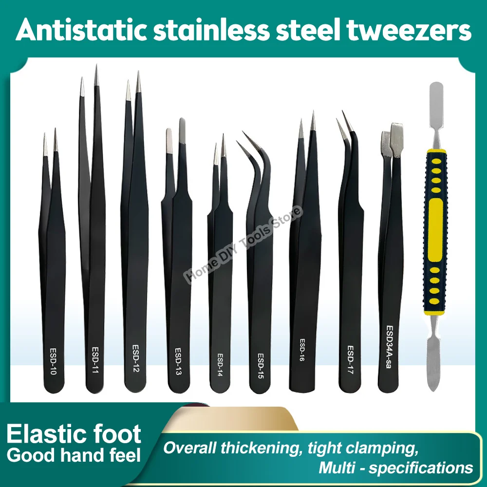9/10pcs Anti-static ESD Stainless Steel Tweezers Maintenance Tools ...