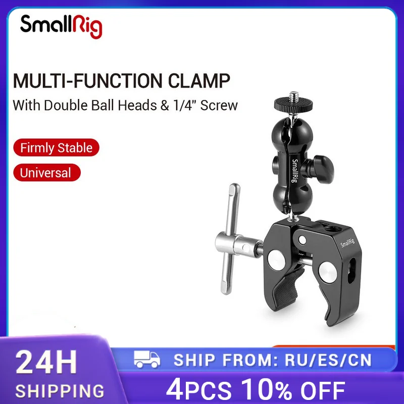 SmallRig DJI 로닌 짐벌 DSLR 카메라용 다기능 더블 볼 헤드 암 클램프, 모니터 장착용 잠금 노브 키트, LED ...