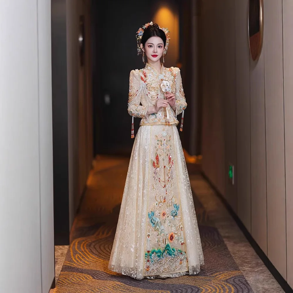 Champagne Xiuhe Dress Bride's Dress 2025 New Chinese Wedding Dress ...