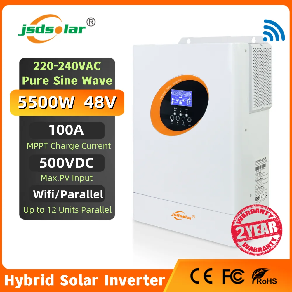 Jsdsolar 5500w Off Grid Hybrid Solar Inverter With 12 Parallel Pure Sine Wave Buit-in 100a Mppt ...