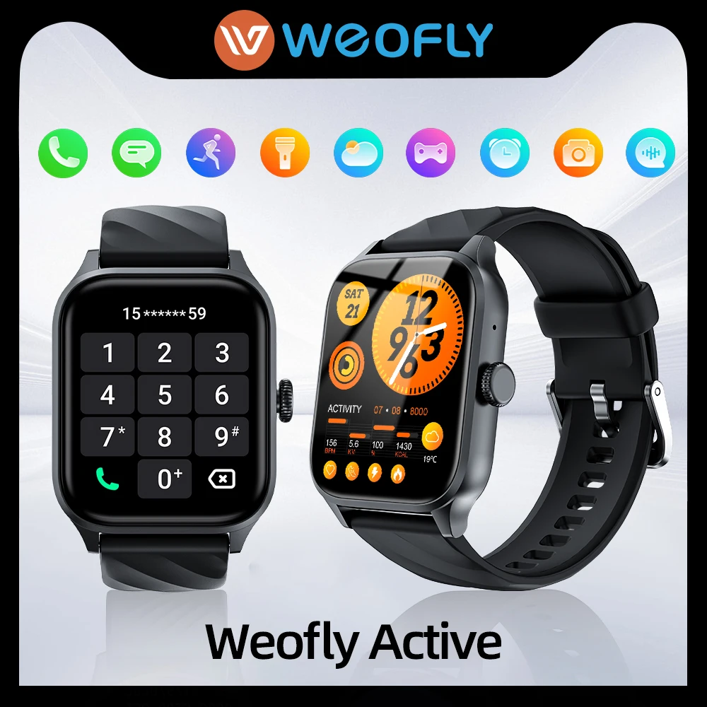 WEOFLY-ACTIVE-Smart-Watch-Heart-Rate-Monitor-IP67-Wireless-BT-Call-Smartwatch-Voice-Assistant ...