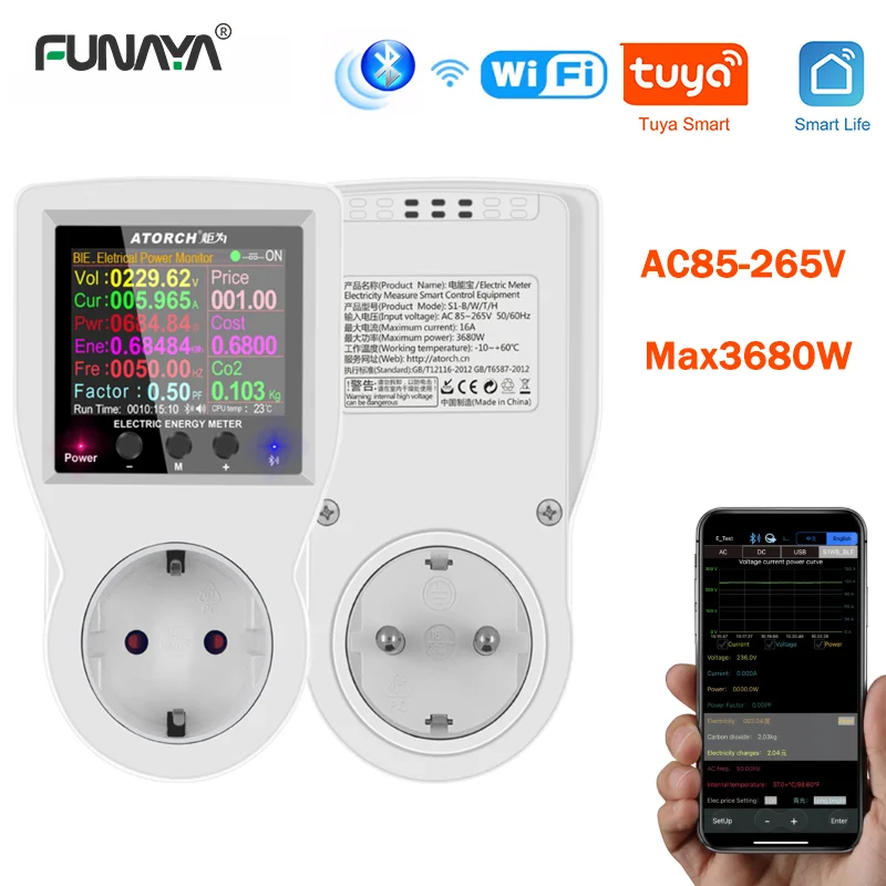EU-US-UK-Digital-Wattmeter-WIFI-Bluetooth-AC-220V-16A-Power-Meter ...