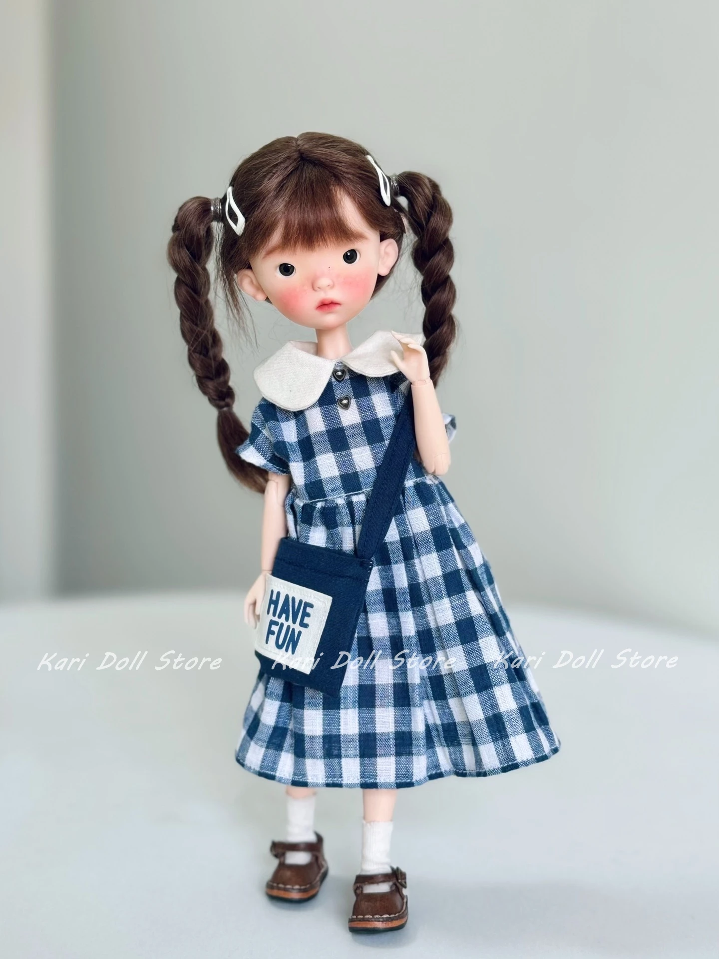 Kari-Doll-Ropa-y-faldas-vestido-Conjunto-de-rejilla-azul-con-bufanda ...