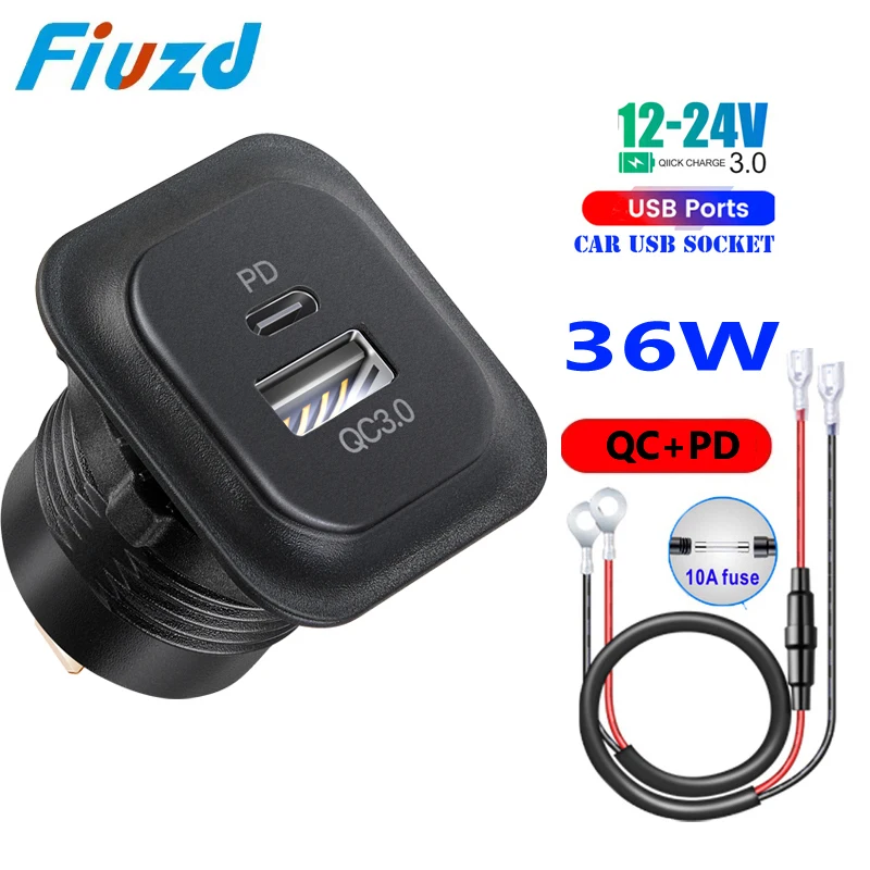 Car USB OutletType c car charger fast charging usb a socket QC3.0 12v ...