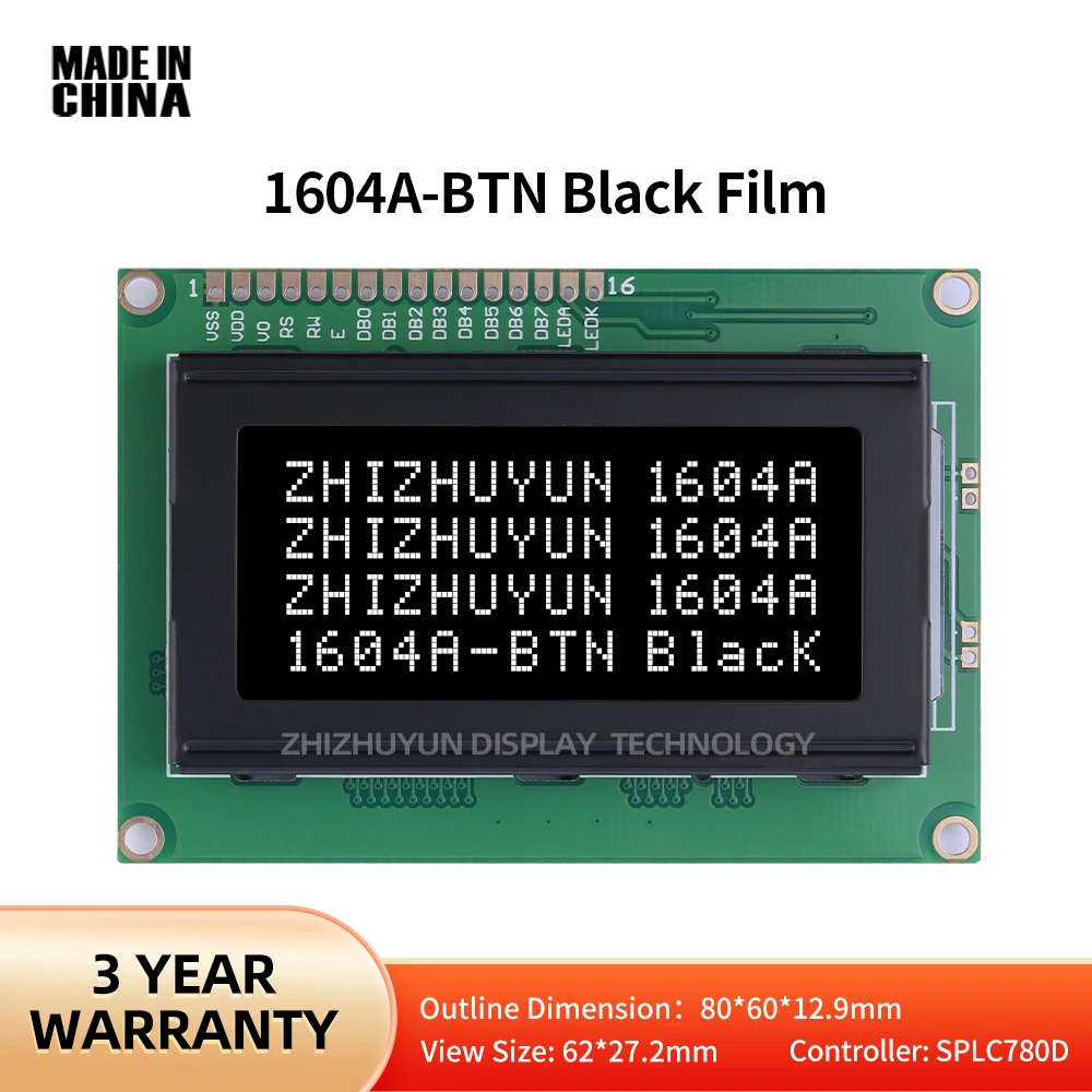 LCD1604A Character Dot Matrix LCD Screen BTN Black Film White Text 16X4 ...