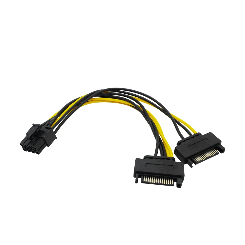 NEW Dual SATA 15pin to 8pin(6+2) Video Card Powr Adapter Cable 20cm PCI ...