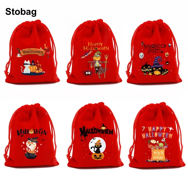 StoBag 5pcs Happy Halloween Velvet Bags Small Candy Gift Packaging ...
