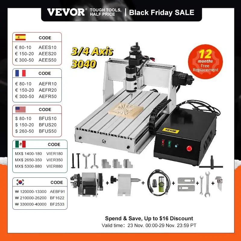 VEVOR-CNC-3040-Router-3-4-Axis-300W-Wood-Engraving-Milling-Machine-USB ...