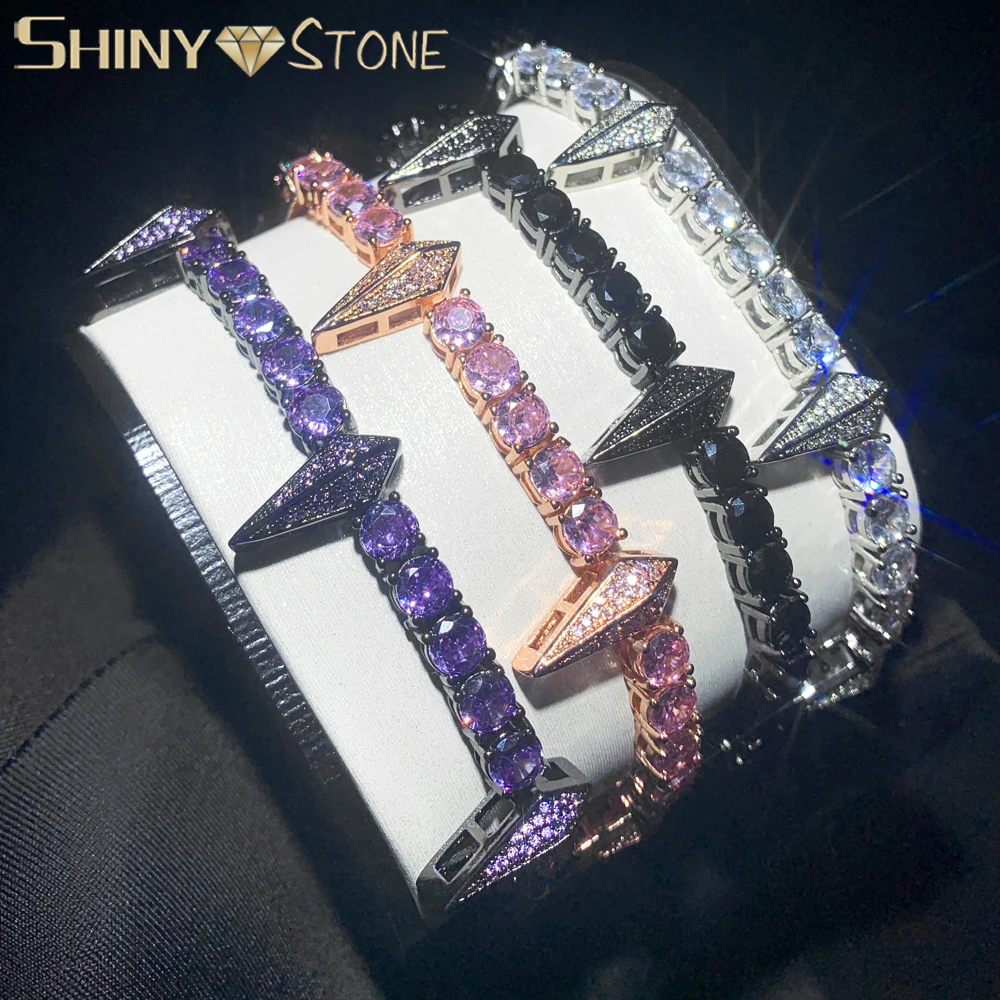 Iced-Out-Bling-Cz-pulsera-Punk-con-remaches-incrustados-brazalete-de ...