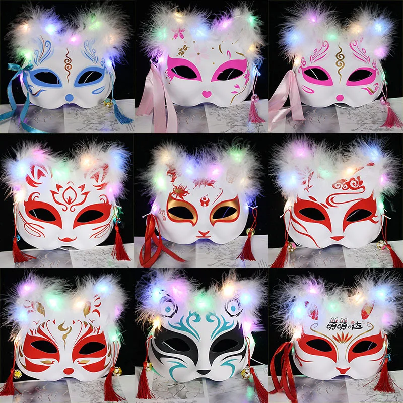 Luminous-Led-Mask-Japanese-Foxes-Mask-Rave-Costume-Anime-Half-Face-Cat ...