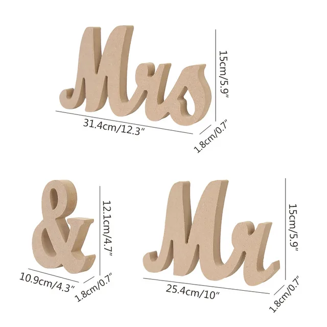Wedding Decoration Wooden Mr & Mrs Desktop Ornaments Wood Letters Sign ...