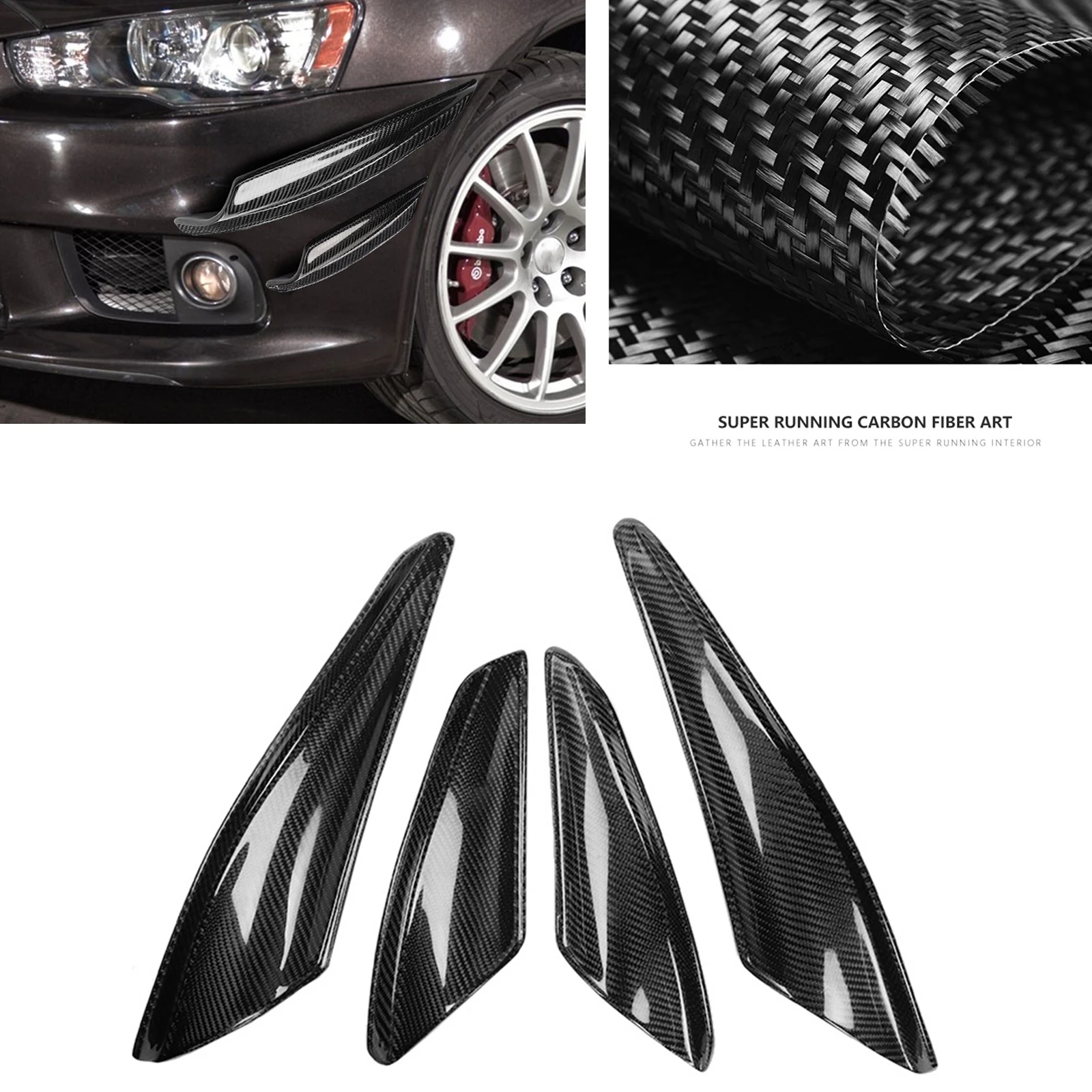Car Carbon Fiber Front Bumper Side Spoiler Canards Air Vent Trim For ...