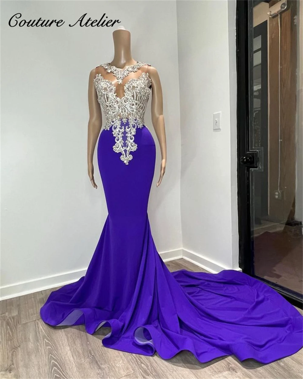 Purple Mermaid Dubai Sliver Beaded Prom Dresses 2023 For Black Girls Sexy Dress Party Evening ...