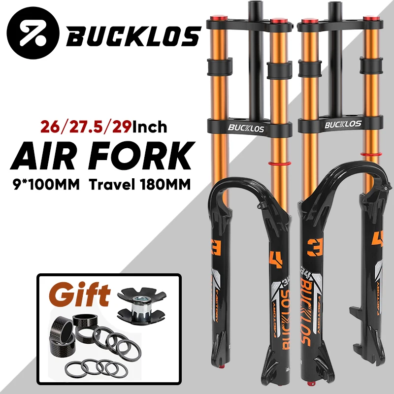 BUCKLOS MTB Dual Crown Air Fork 9*100mm Quick Release Bicycle Air ...
