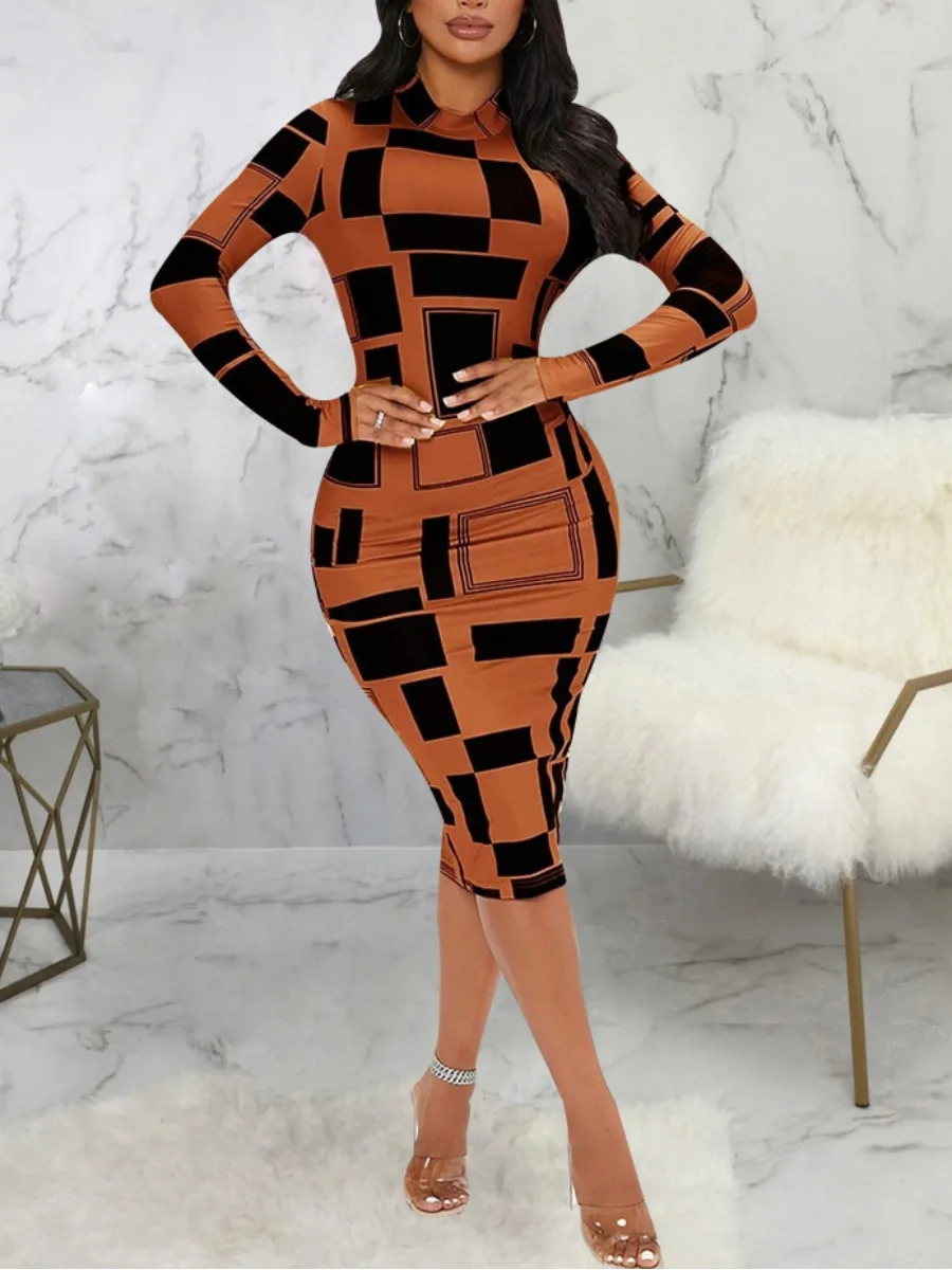 LW-vestido-ajustado-de-manga-larga-con-estampado-geom-trico-traje ...