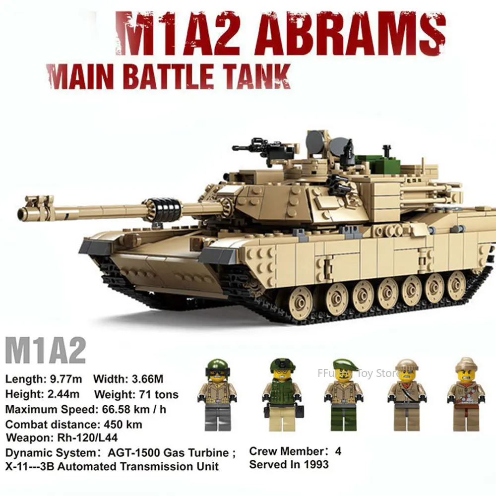 Sluban WW2 육군 탱크 군사 MBT, 2 인 1, M1A2, Abrams, 호랑이, 캐논 트럭, 전차 세트, 군인 빌딩 ...
