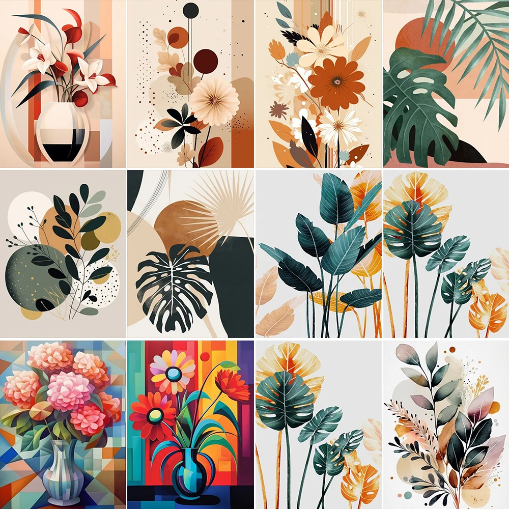 Modular-Picture-For-Coloring-By-Numbers-Abstract-Flower-Plant-Painting ...