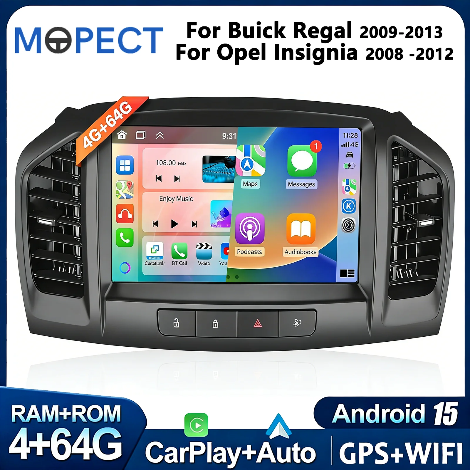 Radio para Auto MOPECT con Carplay Android 15 para Opel Insignia 2008 ...