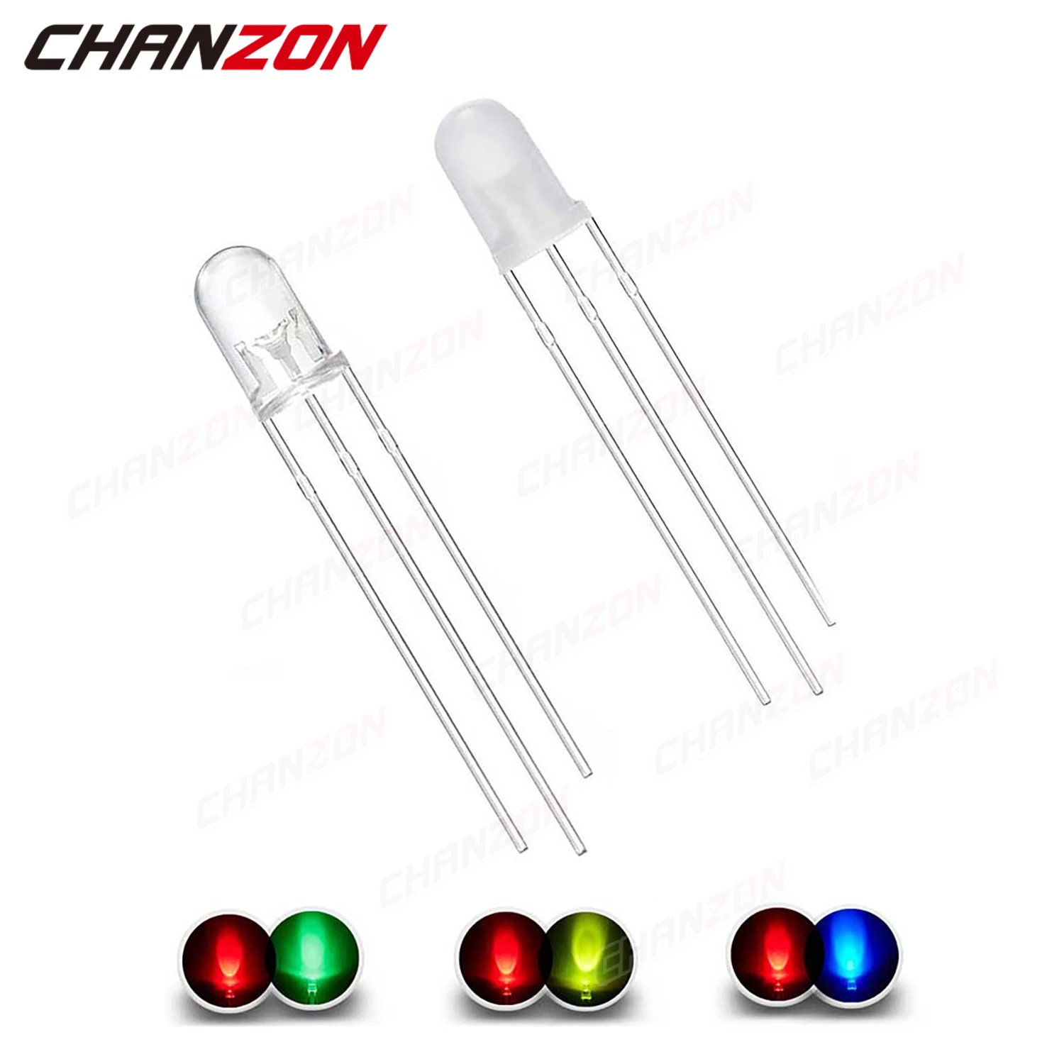 100Pcs 5mm Led Diode Bicolor Two Color Red Green Blue Commmon Anode ...