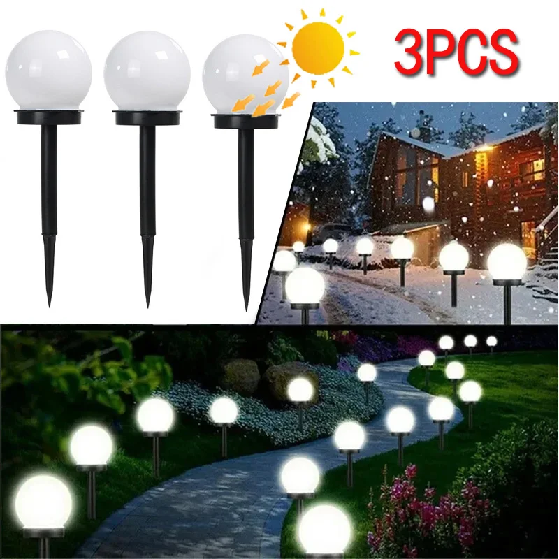 3Pcs Solar LED Garden Round Ball Bulb Light Outdoor Waterproof ...