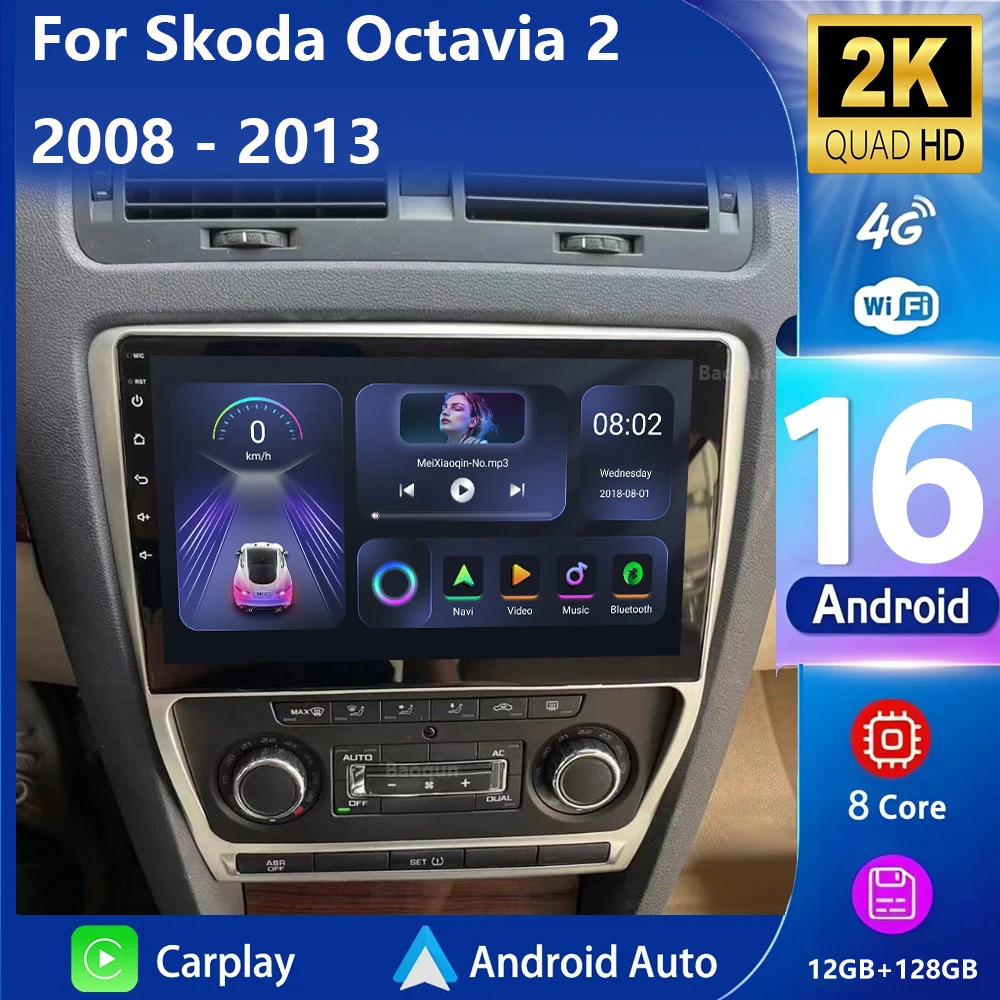 Android 16 Carplay Auto Car Radio For Skoda Octavia 2 2008 - 2013 ...