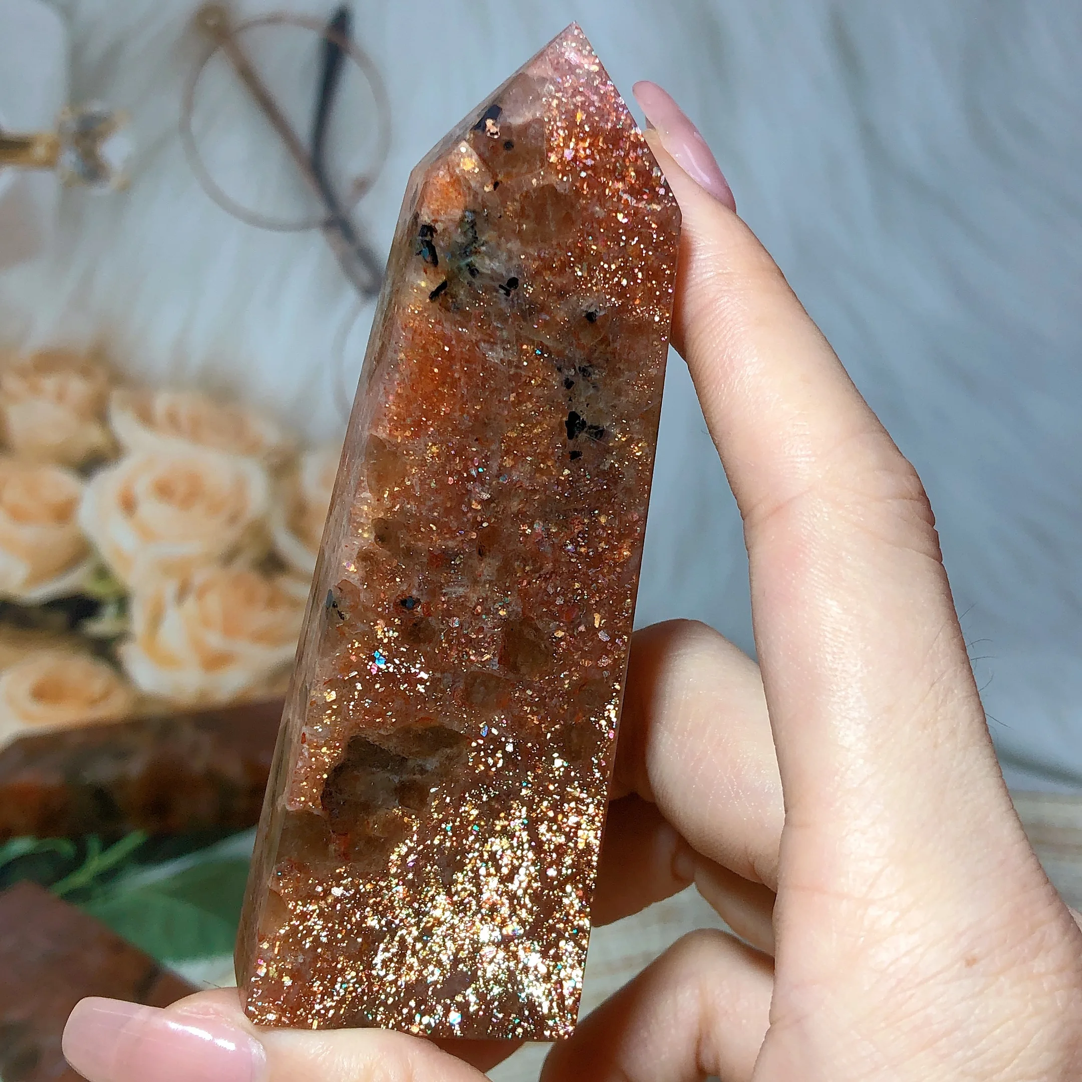 Natural-Crystals-Gem-Sunstone-Golden-Flash-Tower-Energy-Ornament ...