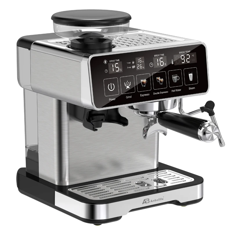 Stainless steel espresso machine with grinder, 20Bar pressure, milk ...