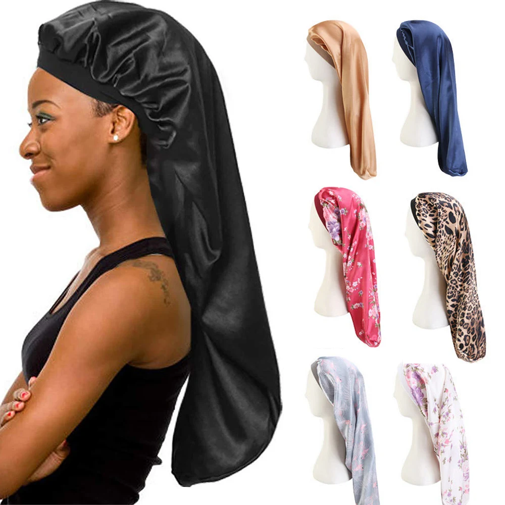 1PC Long Satin Bonnet Extra Large Sleep Cap Elastic Band Night Caps ...