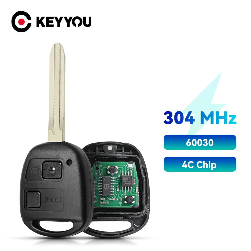 KEYYOU For Toyota Prado 120 2002 2003 2004 Replacement Remote Control Car Key Fob 304MHz 4C Chip ...