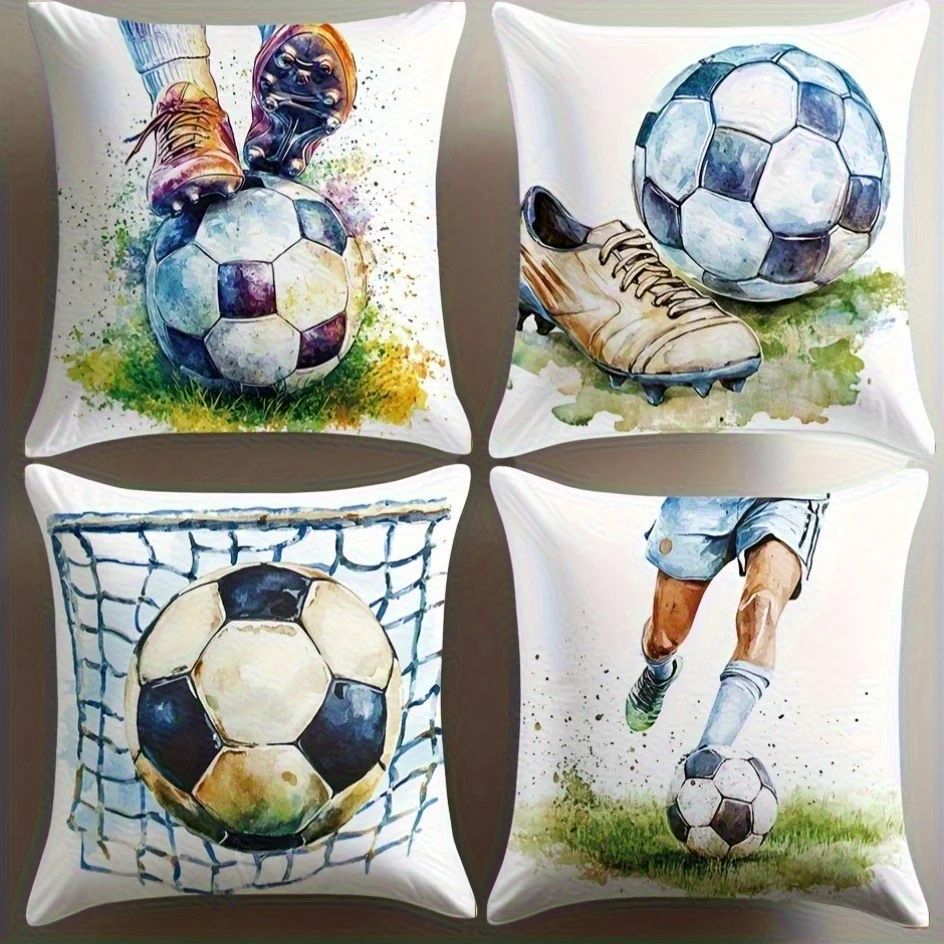 4-Pack Soccer Theme Decorative Pillow Covers, Football Shoes Single ...