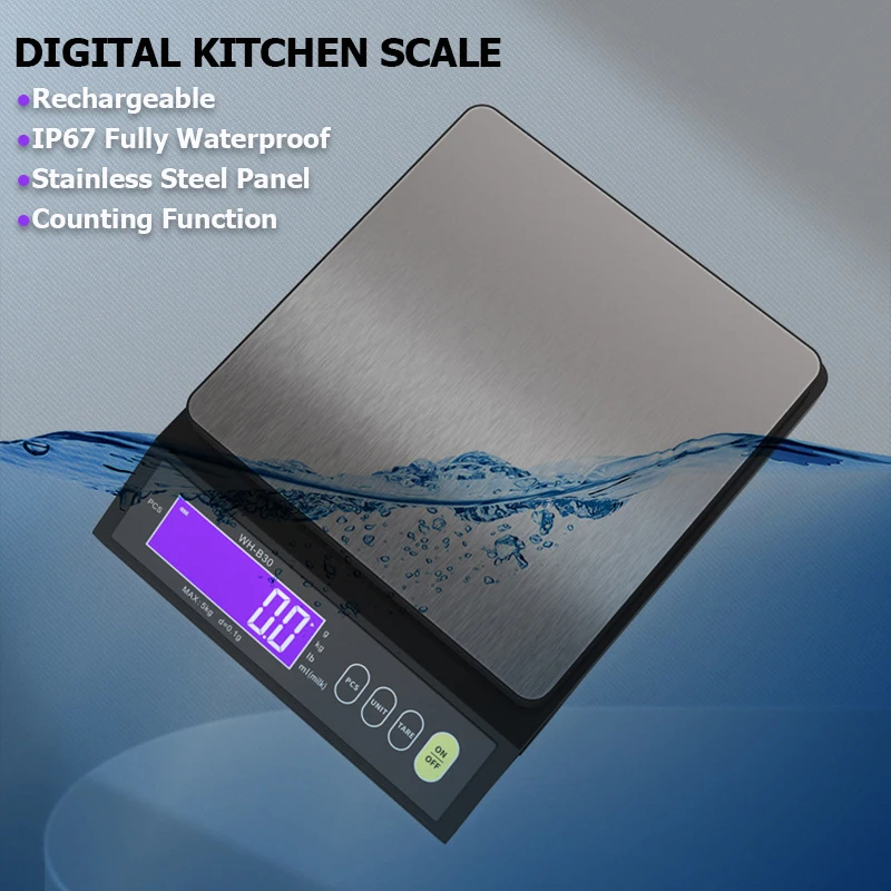 5kg-10kg-Digital-Kitchen-Scale-Rechargeable-IP67-Fully-Waterproof-Stainless-Steel-Panel-LCD ...