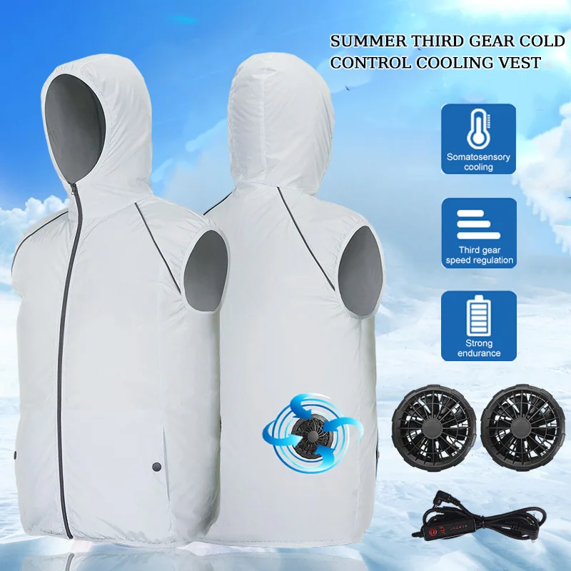 Men-Summer-Air-Conditioning-Clothing-Fan-Cooling-Vest-Hooded-Sun ...